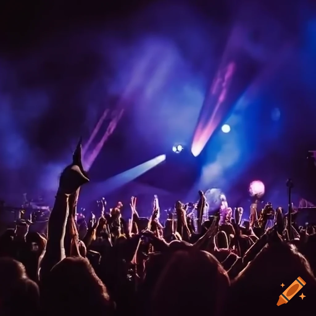 Crowded rock concert with enthusiastic audience on Craiyon