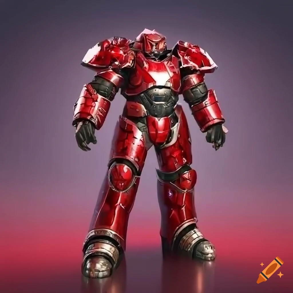 Full body power armor made of red crystals on Craiyon