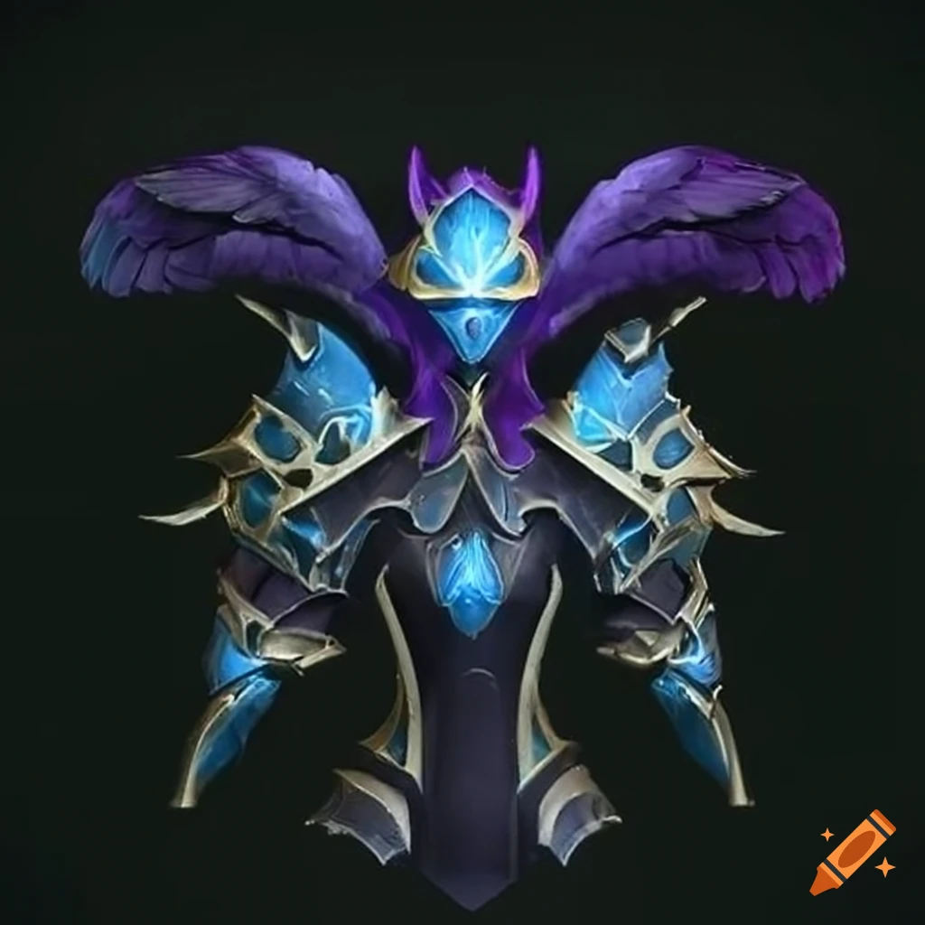 Front view of magical armor with raven design on Craiyon
