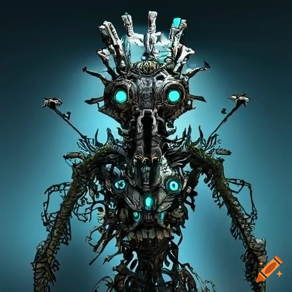 Mechanical creature blending technology and nature with roots as power ...