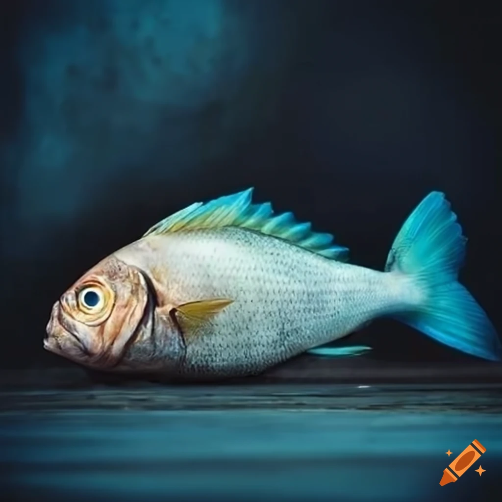 Fish lying flat on a table on Craiyon