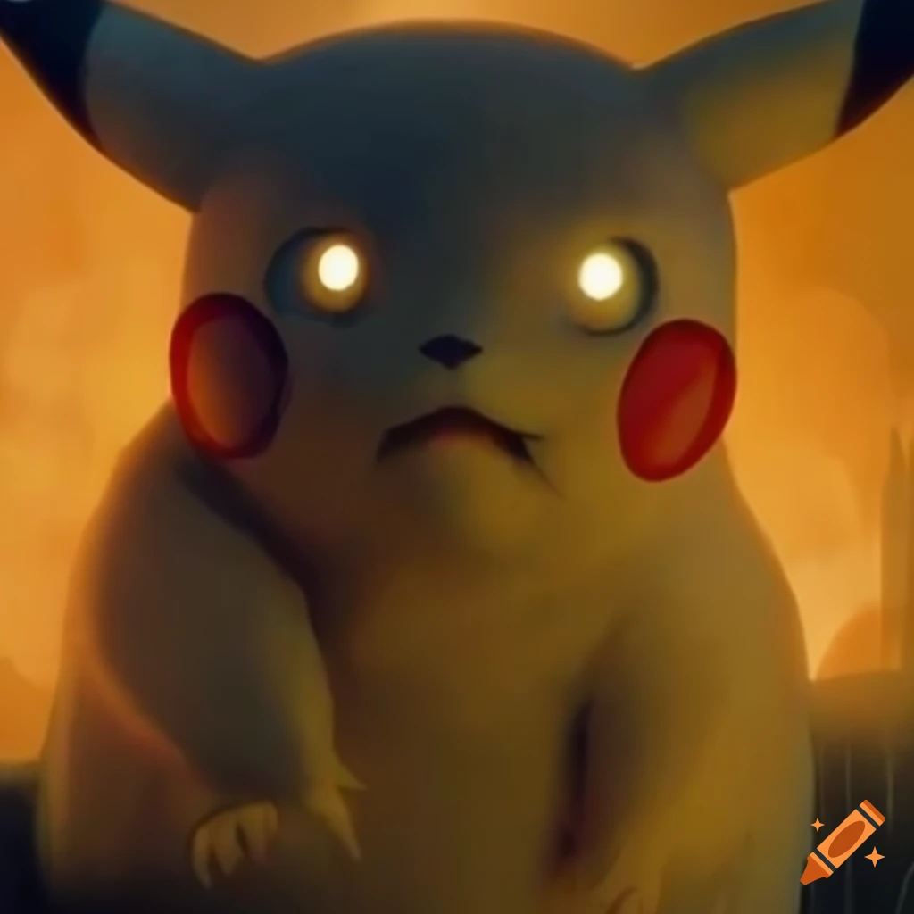 Pikachu in a horror movie cover on Craiyon