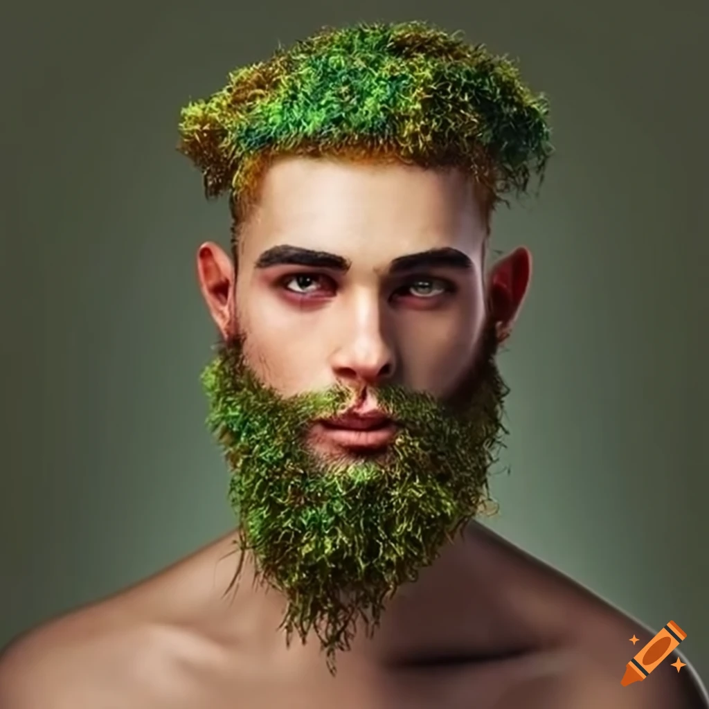 Male dryad with moss and leaf hair and beard on Craiyon