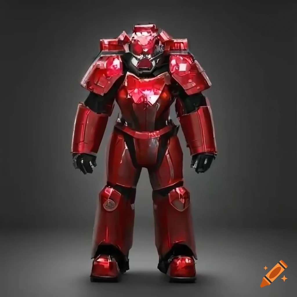 Full body power armor made of red crystals on Craiyon