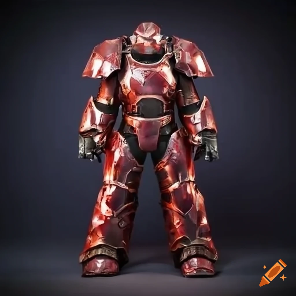 Full body power armor made of red crystals on Craiyon