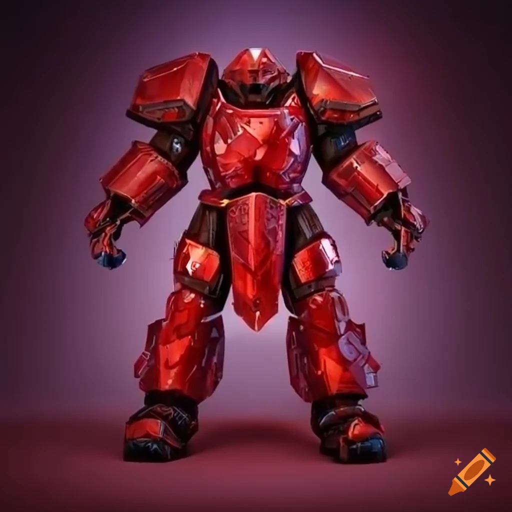 Full body power armor made of red crystals on Craiyon