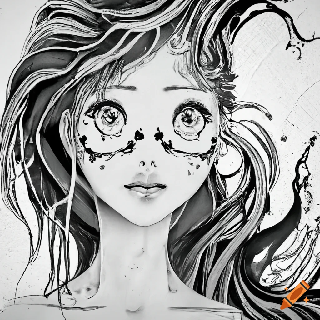 Midwife mermaid in psychedelic black and white stencil style on Craiyon