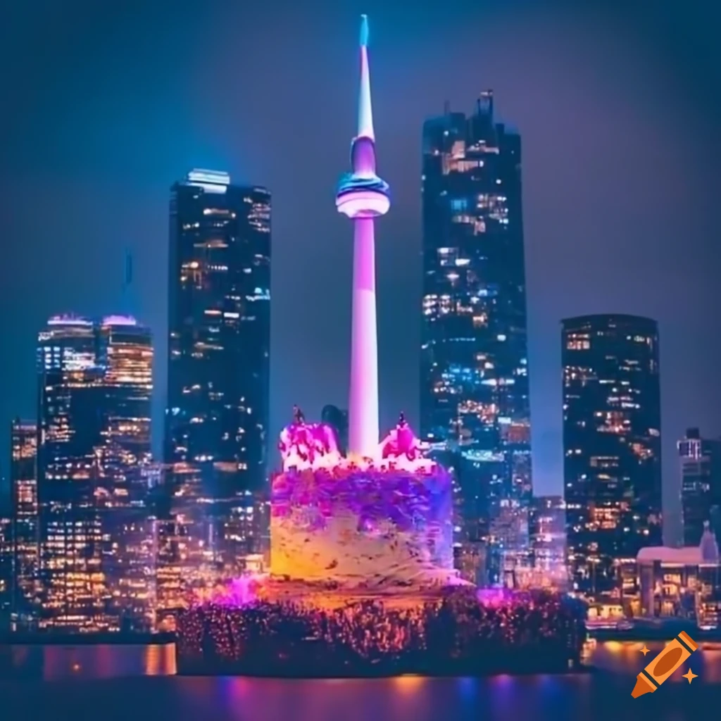Toronto scenery with a birthday cake on Craiyon
