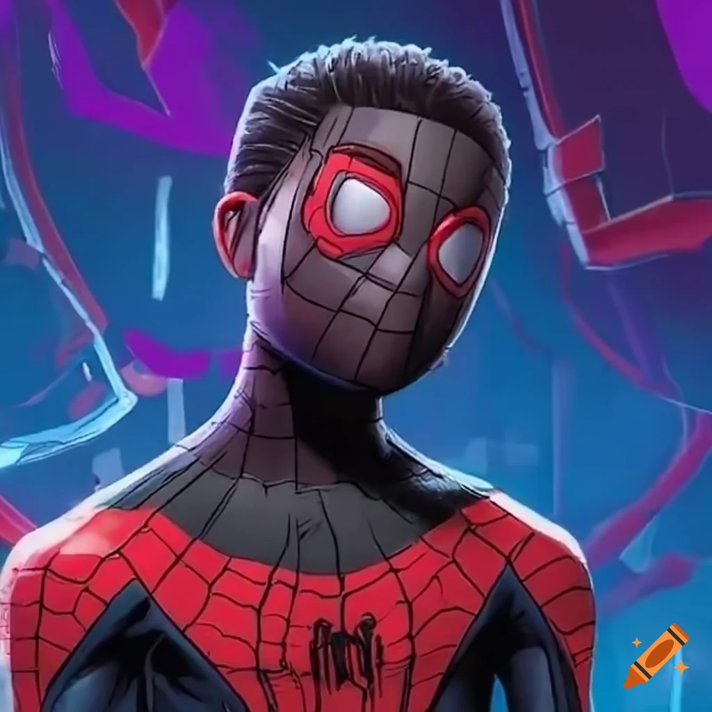 Miles morales in 'into the spider-verse' style saying hey on Craiyon