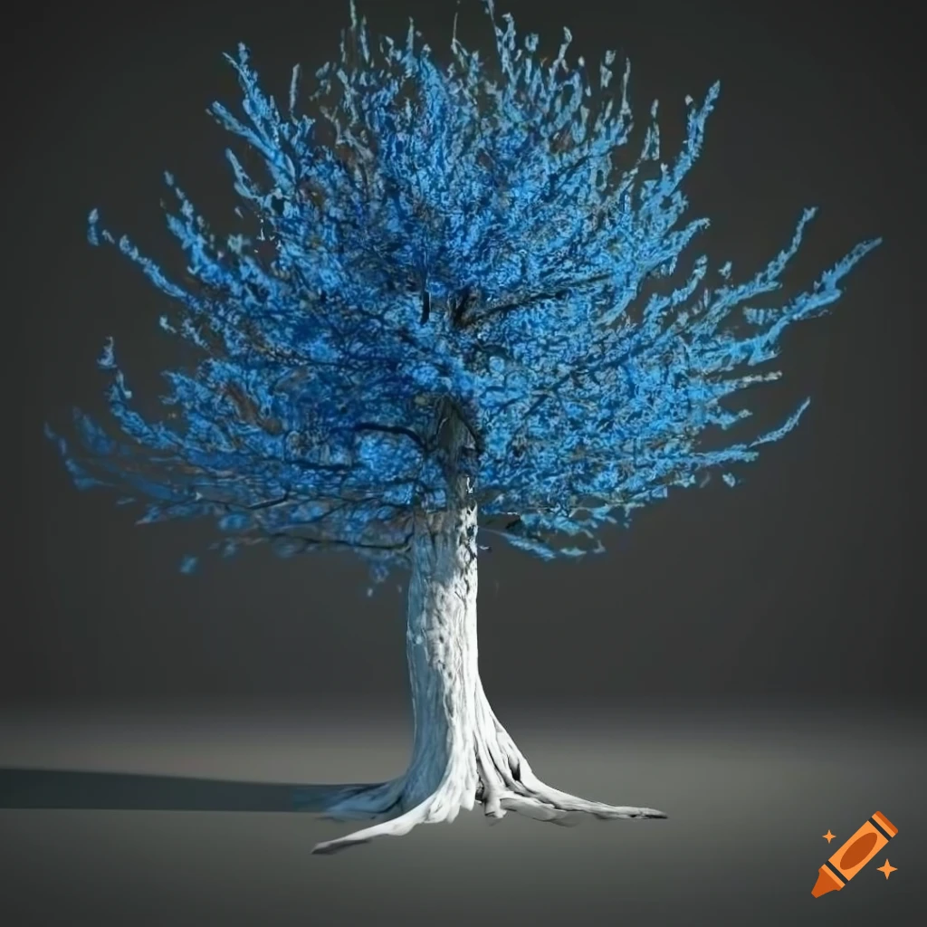 Shrub tree with blue leaves and white trunk 3d model on Craiyon