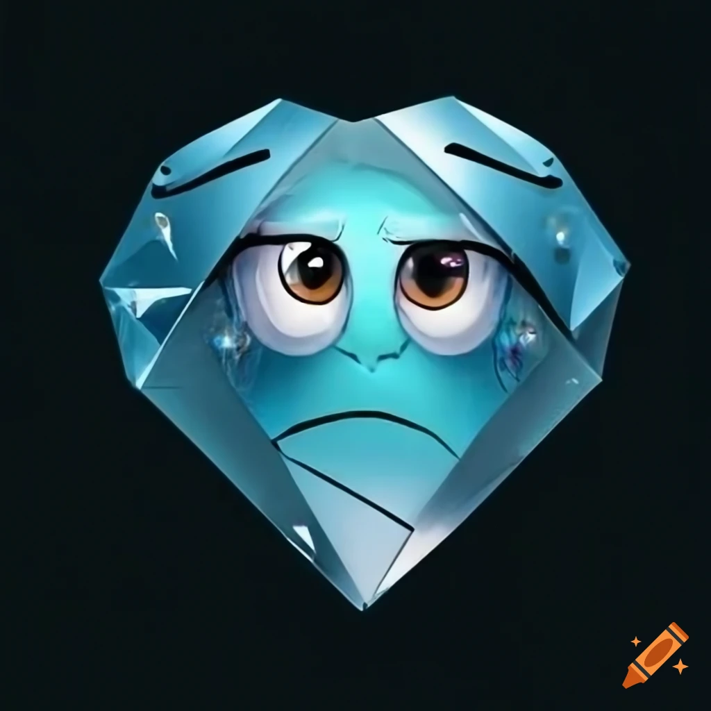 Sad diamond with a wet appearance and sad expression on Craiyon