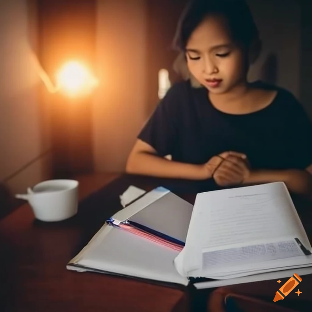 Student studying with philippine subjects at a desk surrounded by books ...