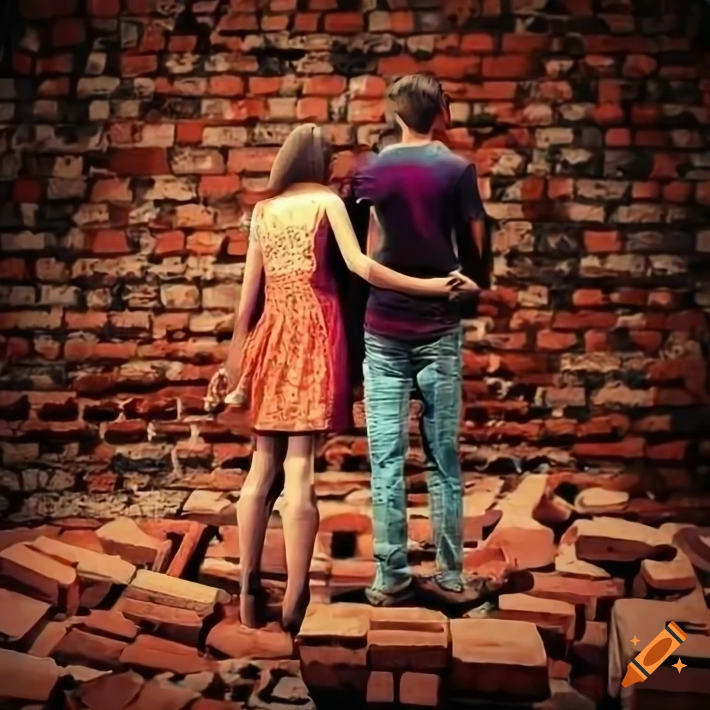 Man and girl with destroyed bricks and inscription 'plugin' on Craiyon