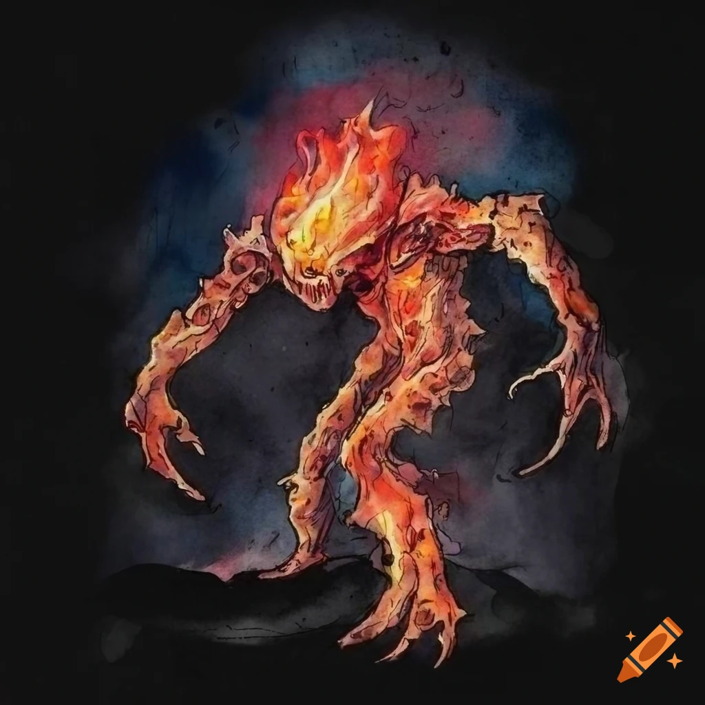 Horror fire elemental shambler illustration on Craiyon