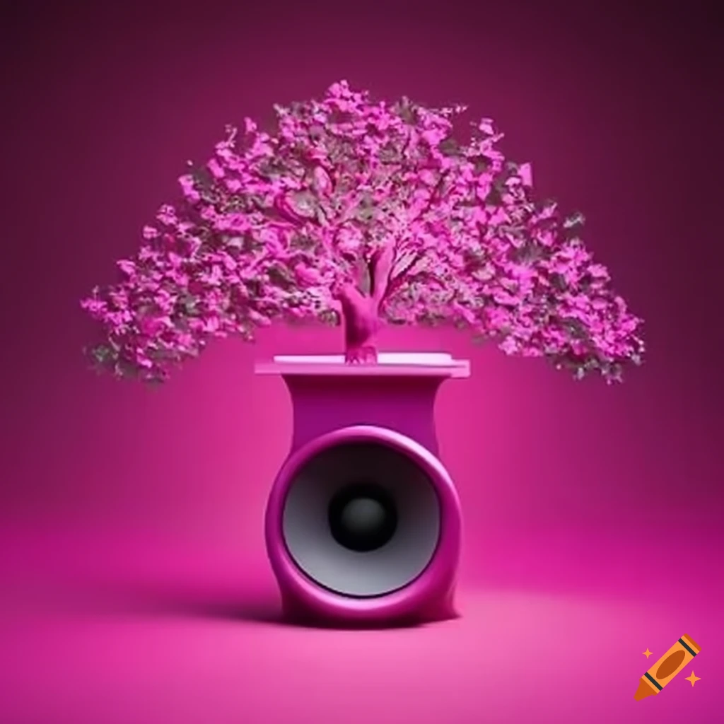 Pink speaker transforming into tree of life on Craiyon