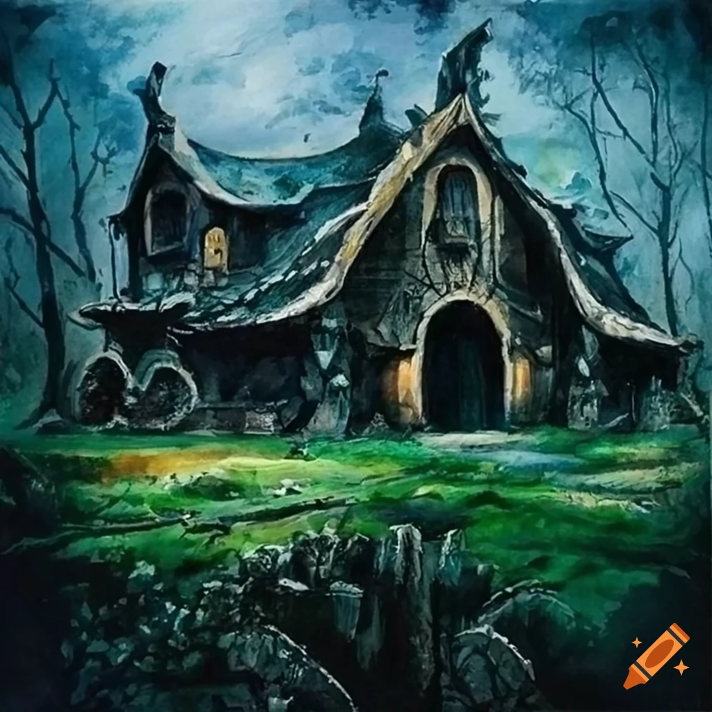 Dark hobbit house in a fantasy setting on Craiyon