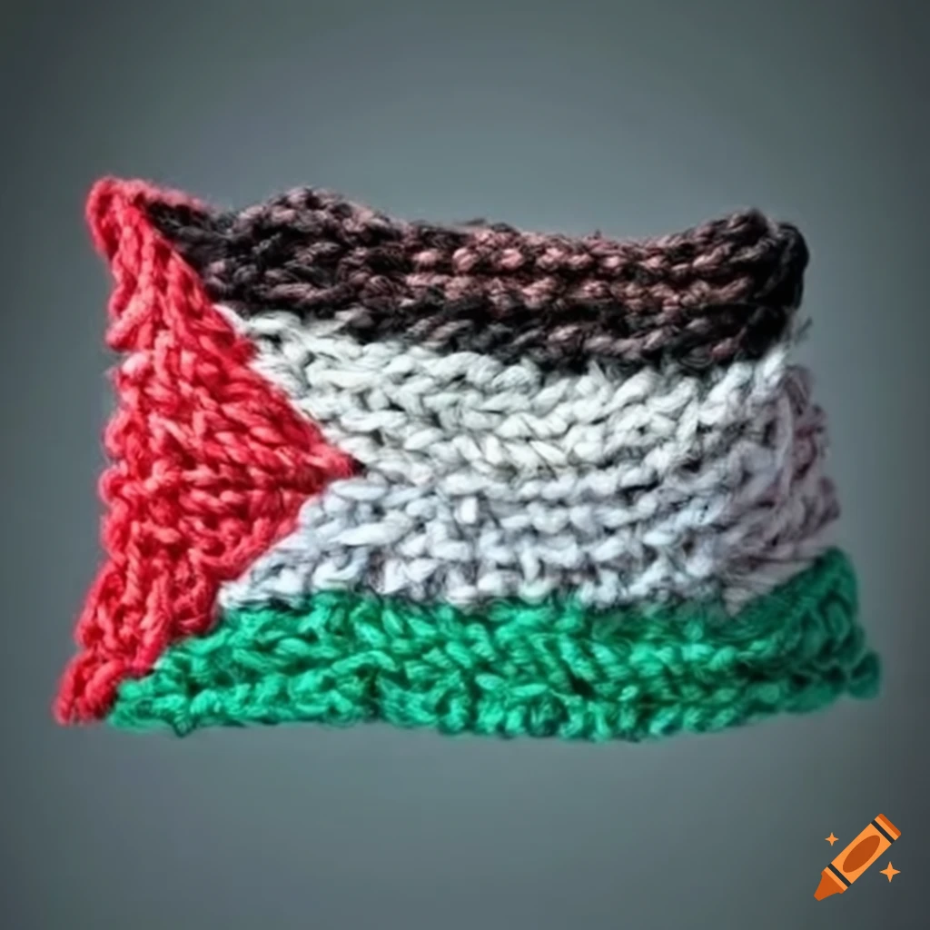 Intricately designed Palestine flag made of colorful yarn on Craiyon