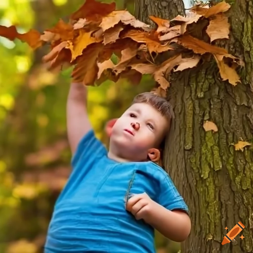 Chunky boy using the power of leaves on a tree on Craiyon