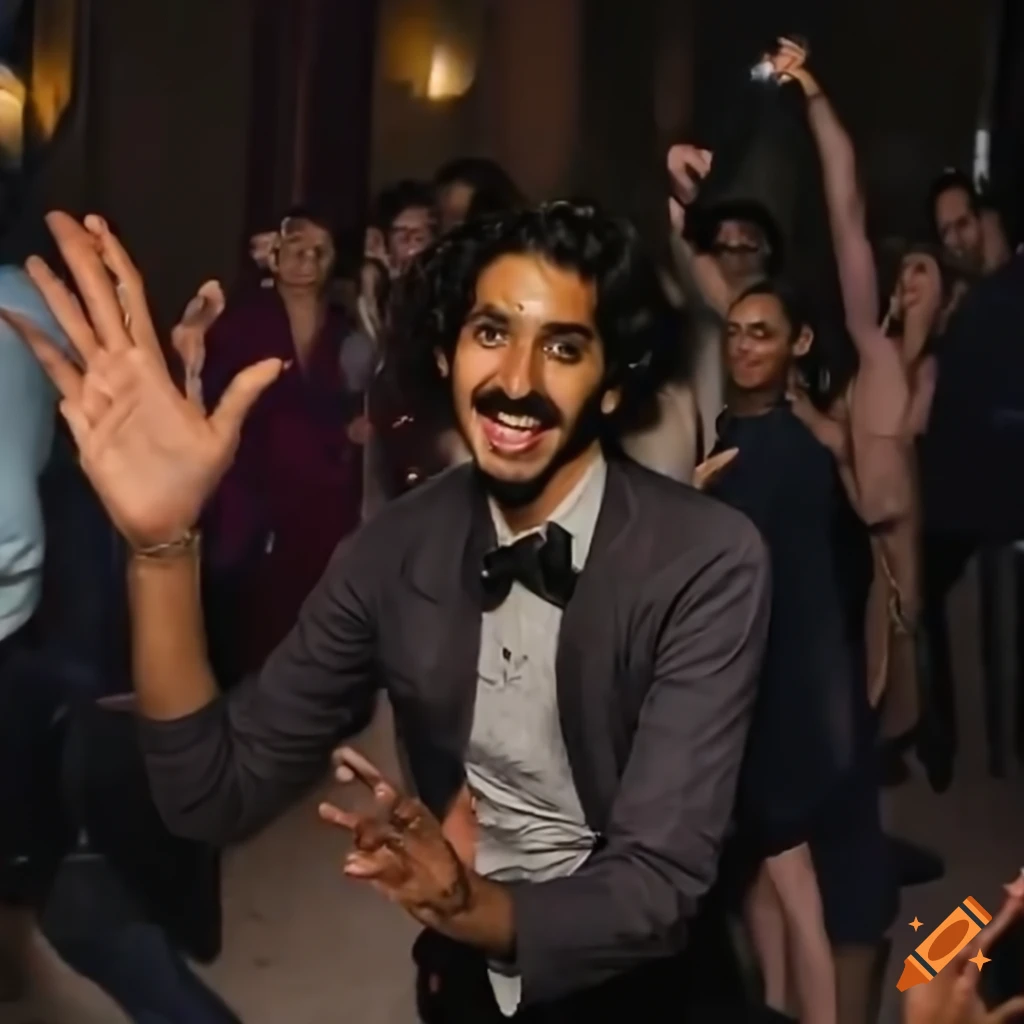 Dev Patel dancing at a party on Craiyon