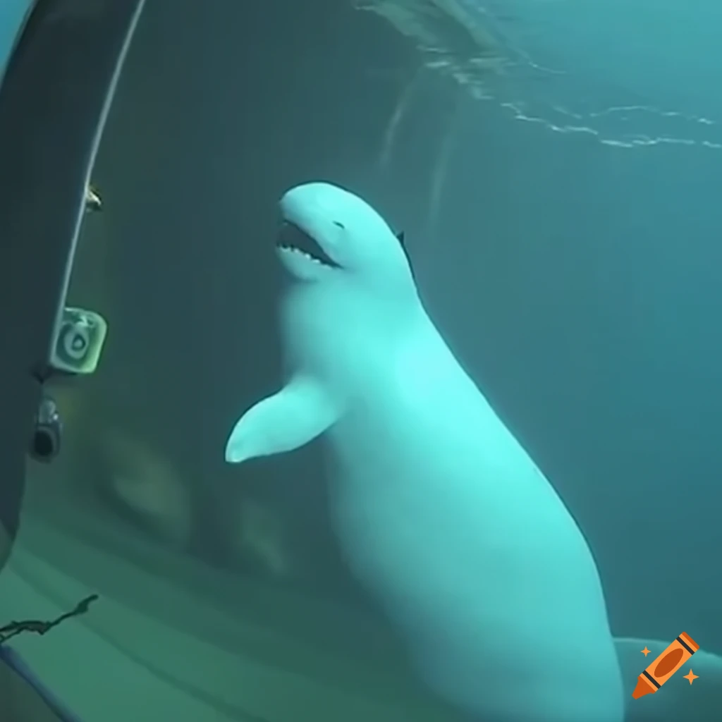 Beluga whale in a tank with a person on Craiyon