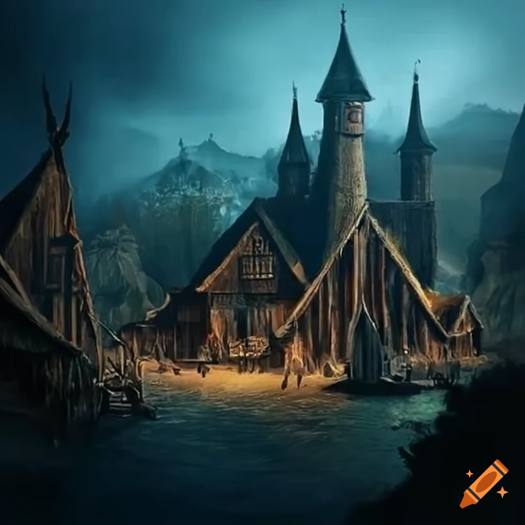 Viking village in a medieval setting on Craiyon