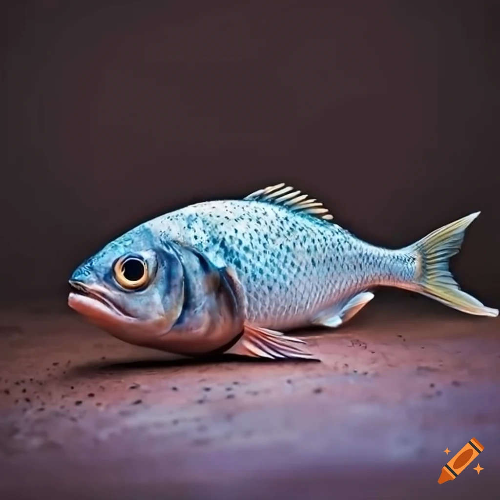 Fish lying flat on a table on Craiyon