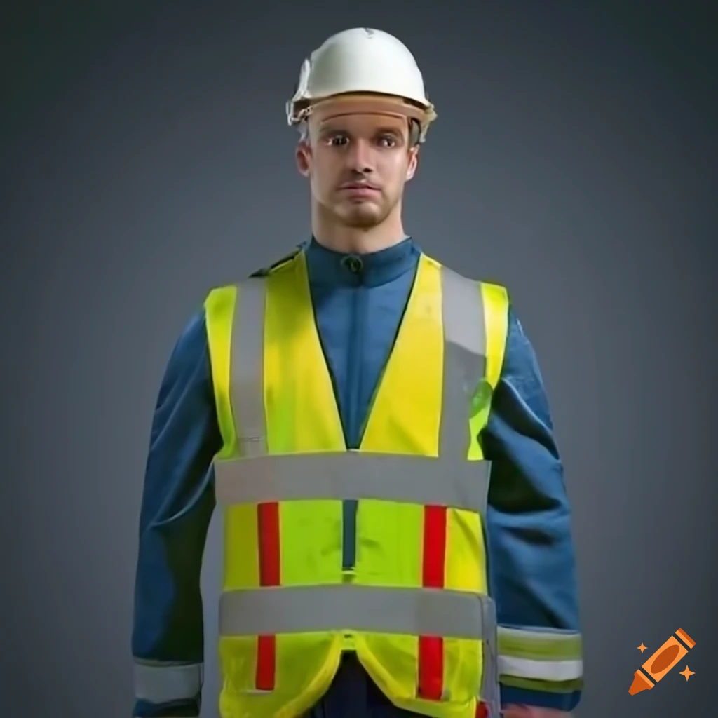 Portrait of a male industrial worker holding safety helmet on Craiyon