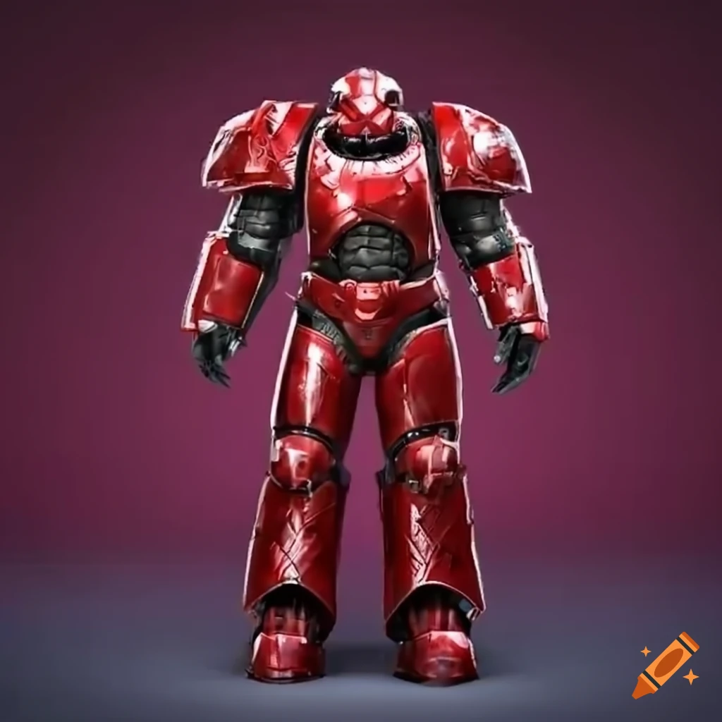 Full body power armor made of red crystals on Craiyon