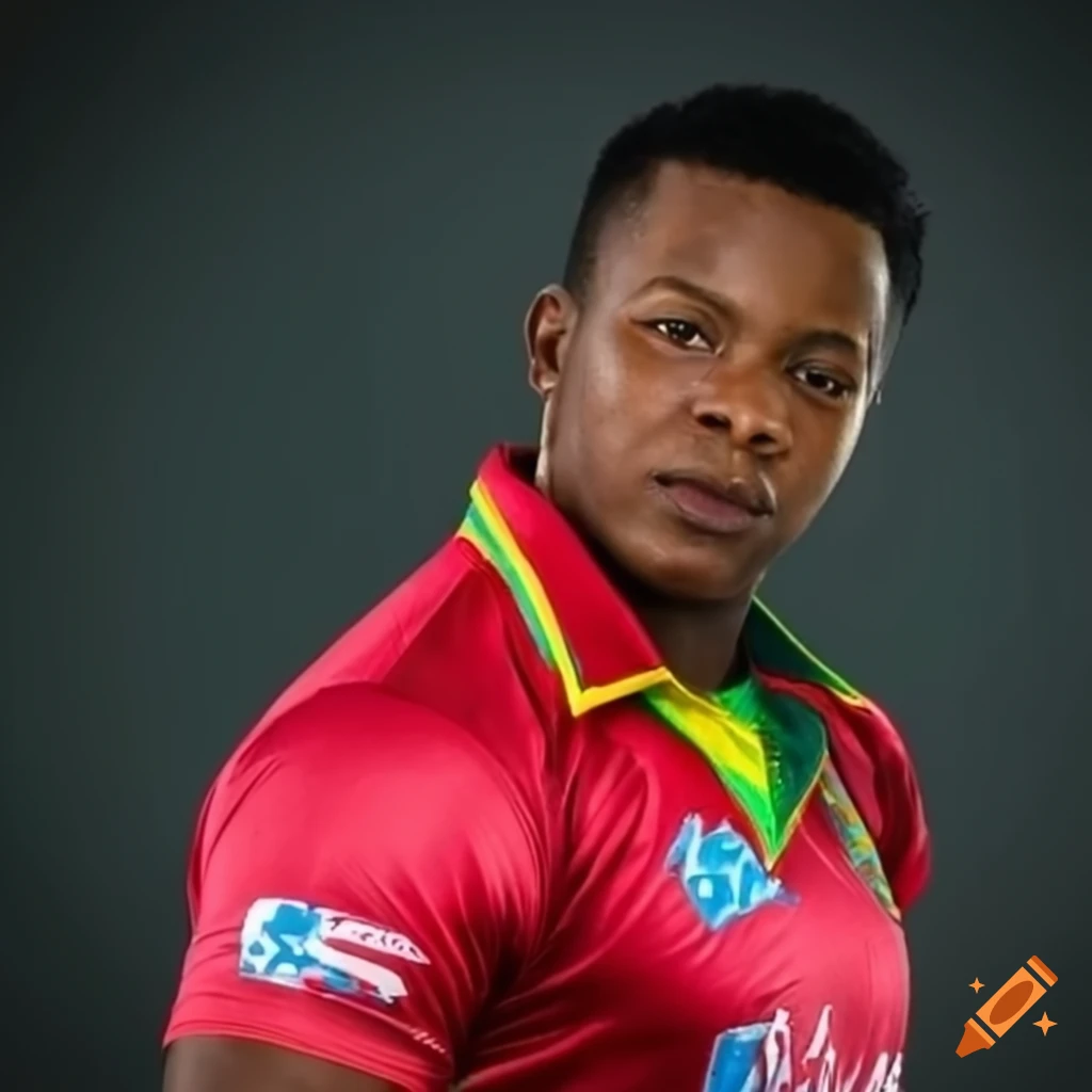 Close-up portrait of cricket player shimron hetmyer on Craiyon