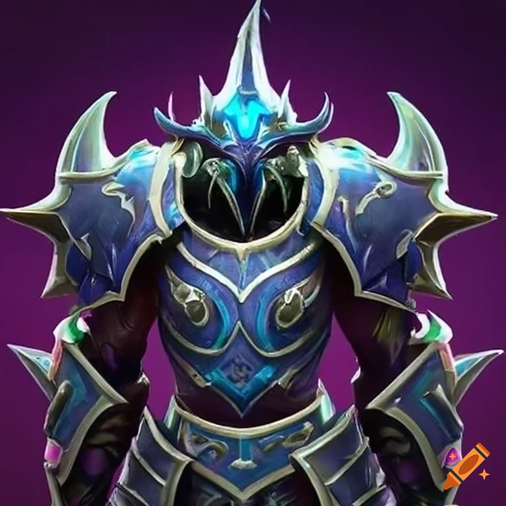 Elite champion raven magic armor from the front view on Craiyon