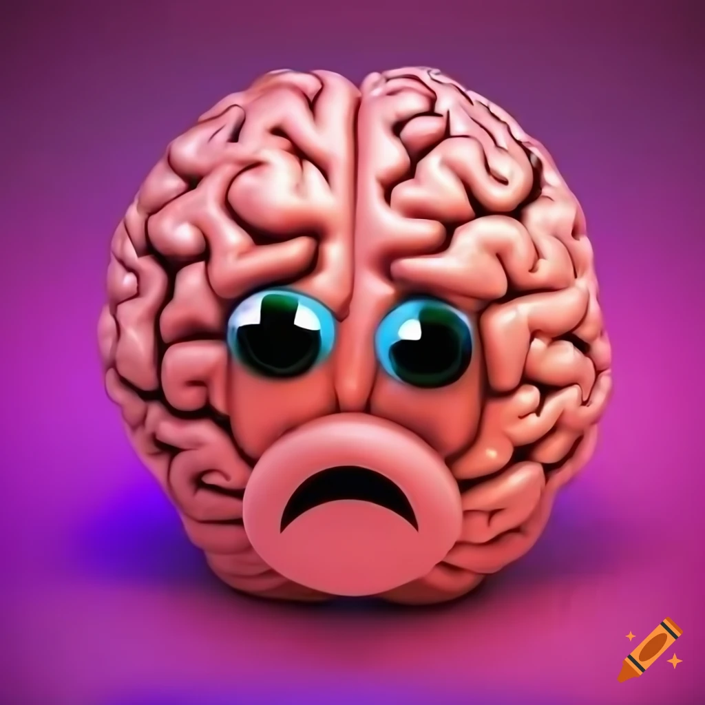 Cute human brain with sad expression on Craiyon