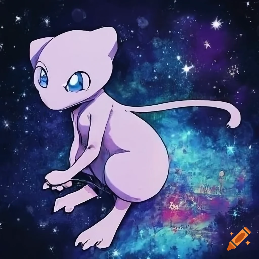 Mew (pokémon) under starry sky in a detailed jojo's bizarre adventure ...
