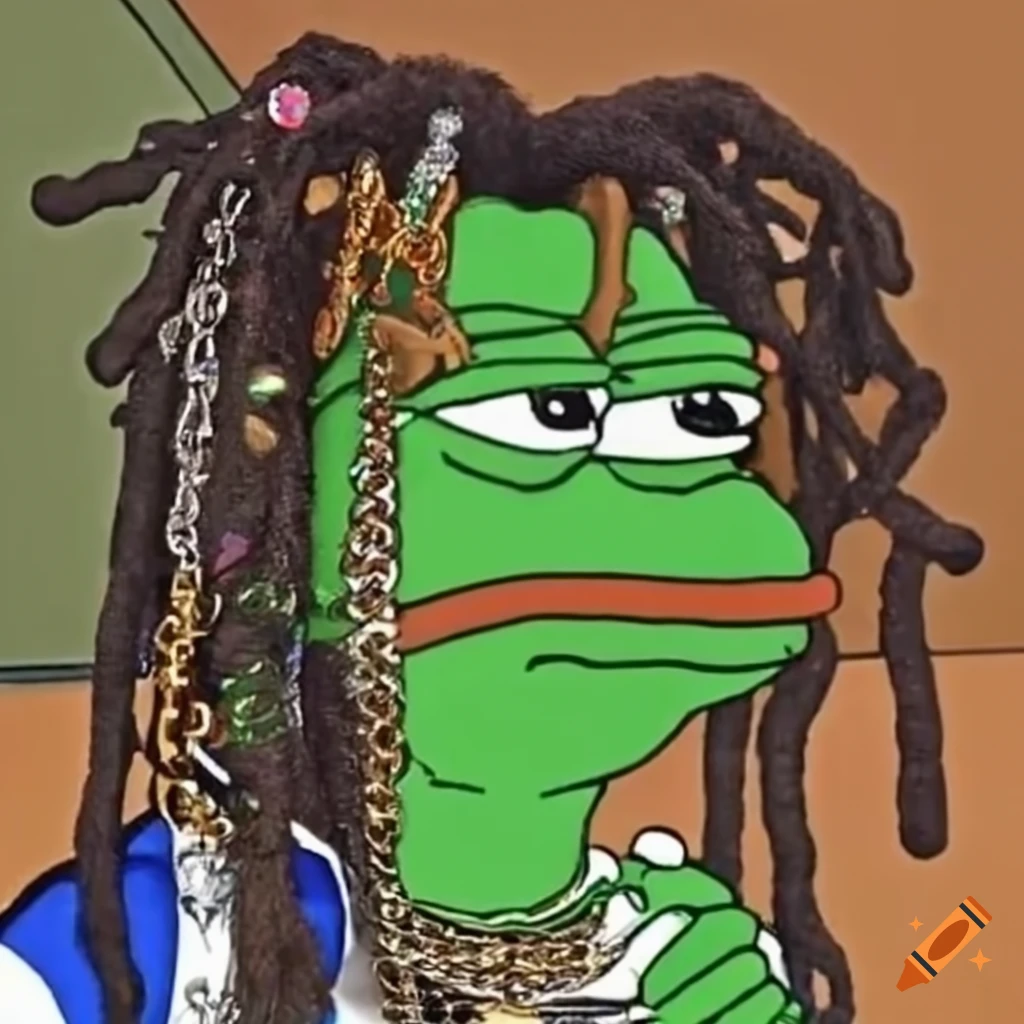 Colorful frog with dreadlocks and gold chain on Craiyon