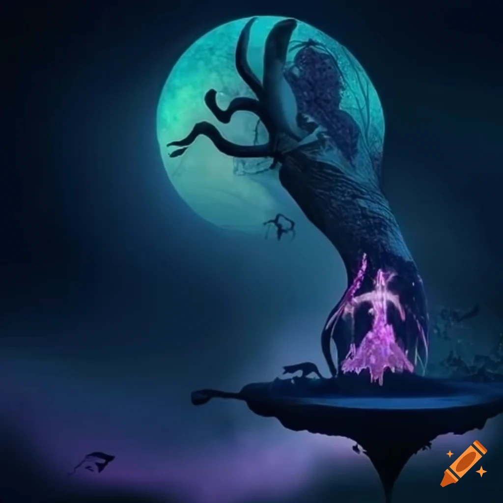 Ethereal fairy and demonic beast on a floating sky island on Craiyon