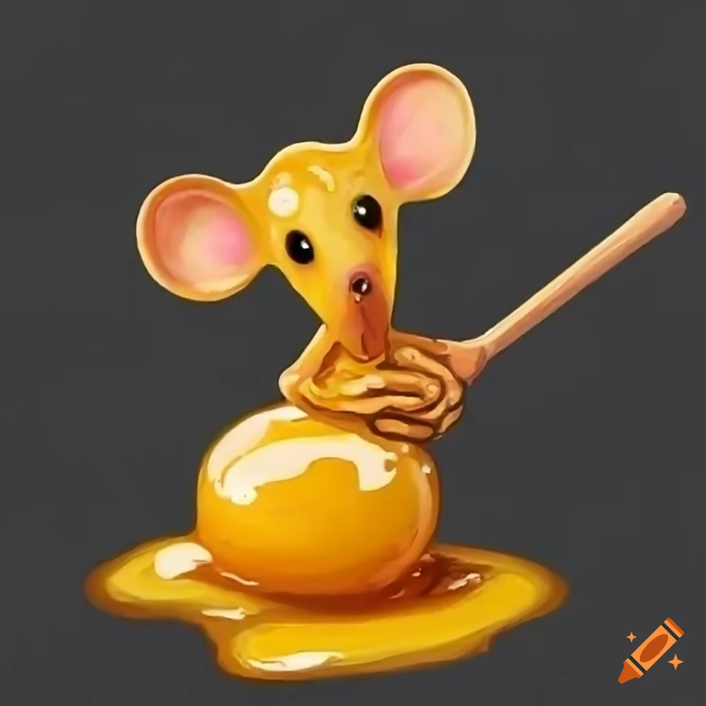 Cute storybook mouse made of dripping honey in a honey pot oil painting ...