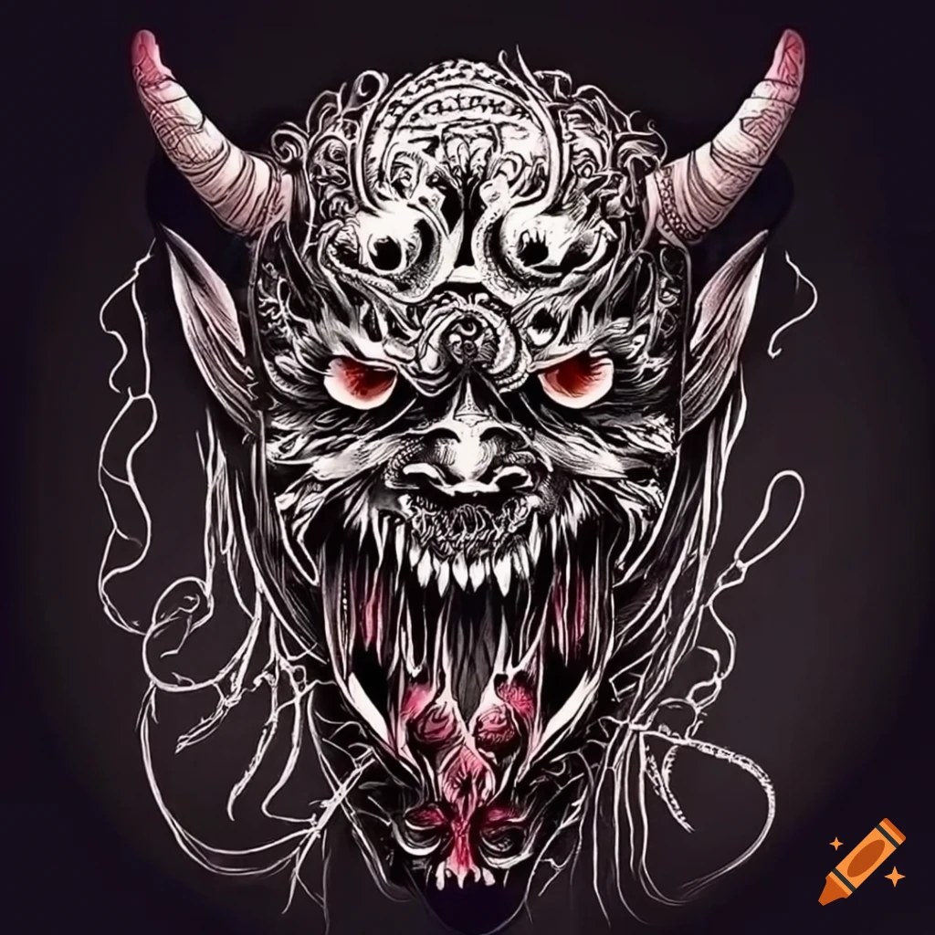 Beautiful demon tattoo with deep meaning in blackwork style on Craiyon