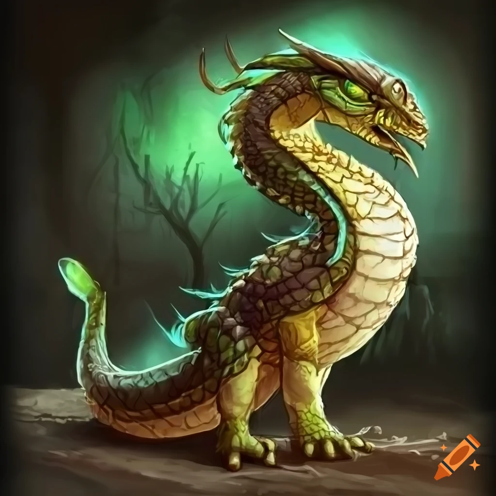 Dnd drake with unique white skin and yellow-green eyes on Craiyon