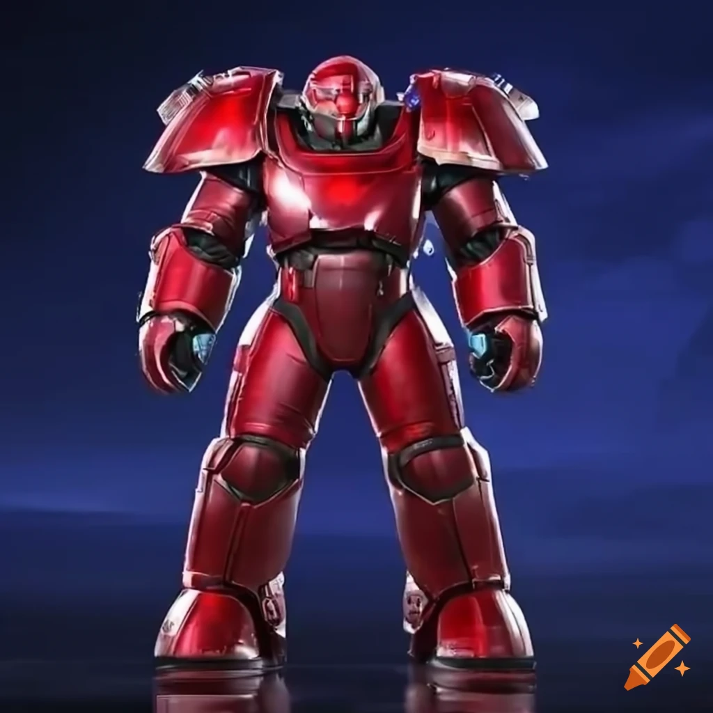 Full body power armor made of red crystals on Craiyon