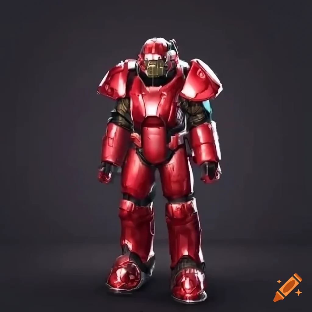 Full body red crystal power armor on Craiyon