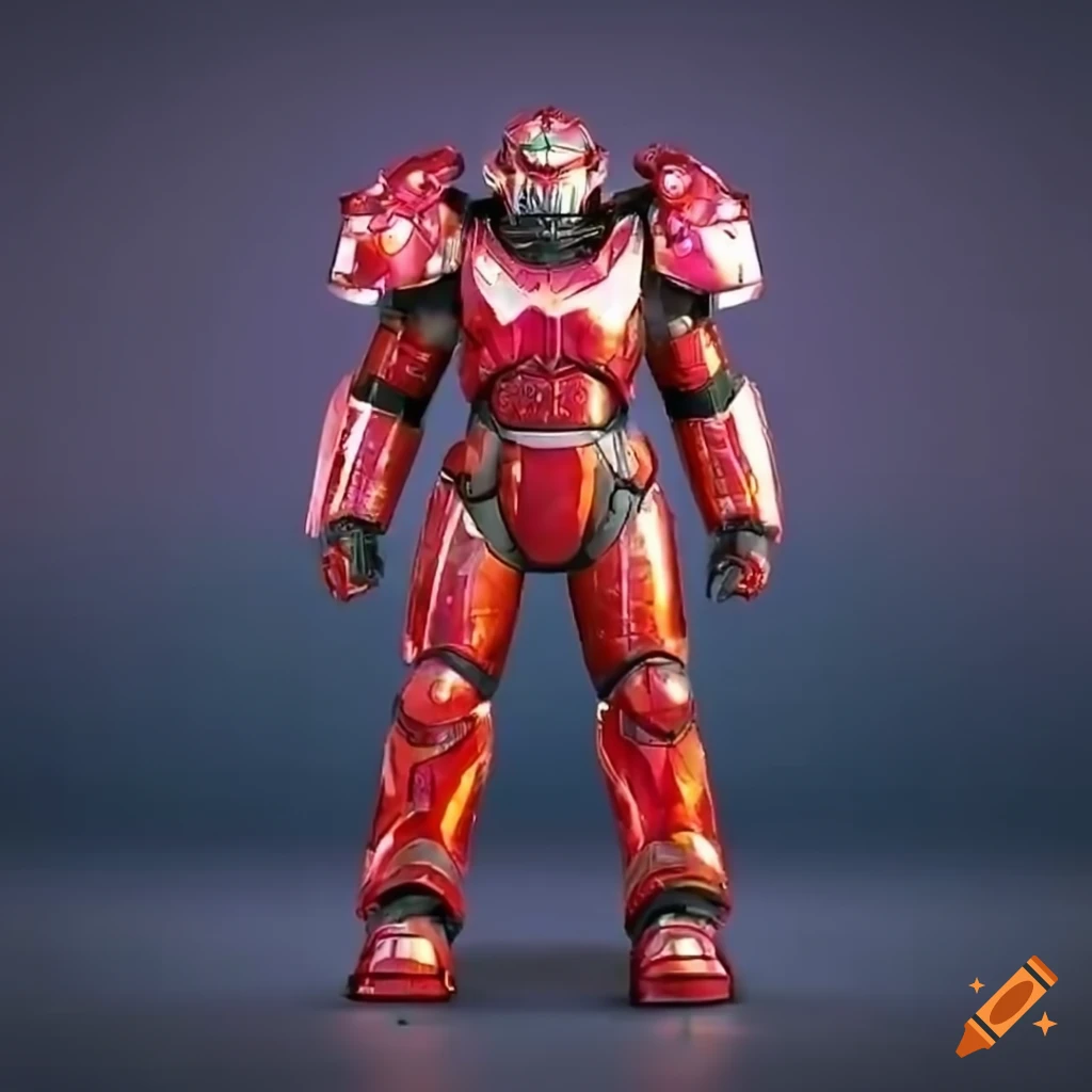 Large power armor made of red crystals on Craiyon