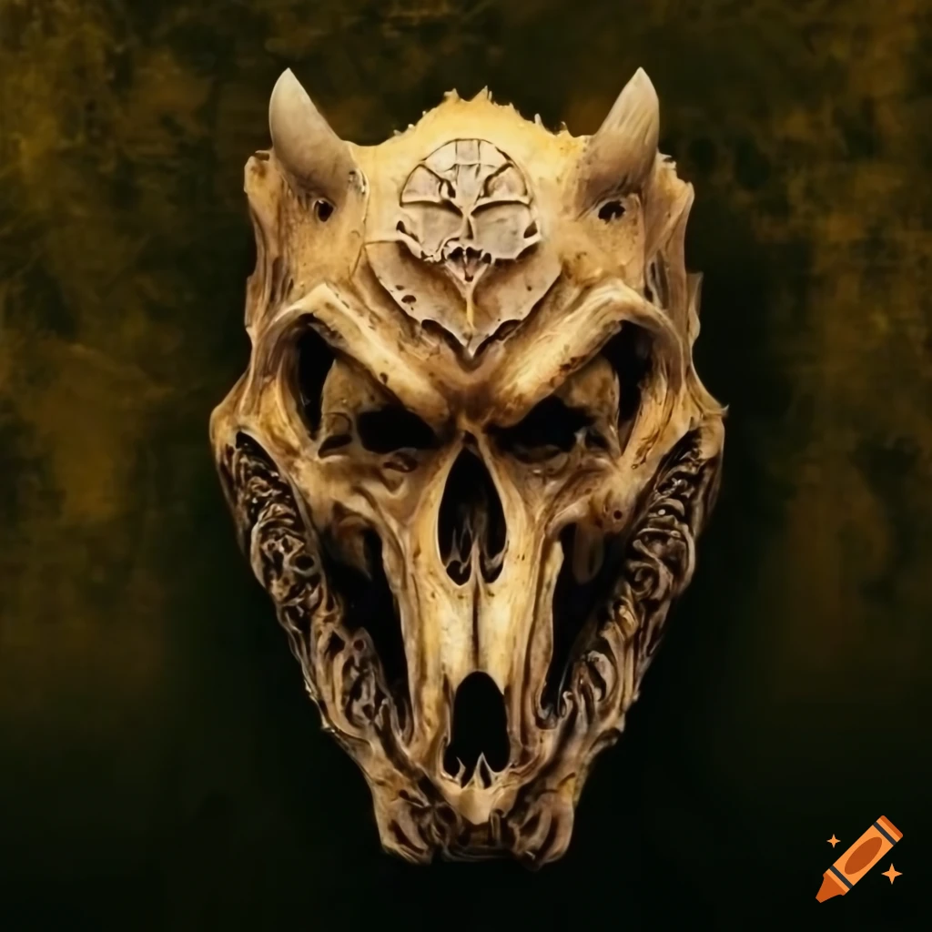 Biomechanical dire wolf skull death mask with norse runes on wolf pelt ...