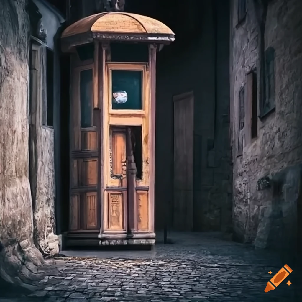 Ticket booth on a medieval town street on Craiyon