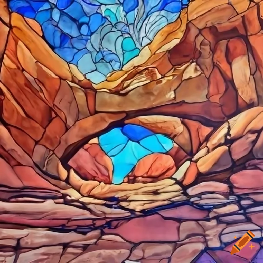 Stained glass painting of utah arches on Craiyon