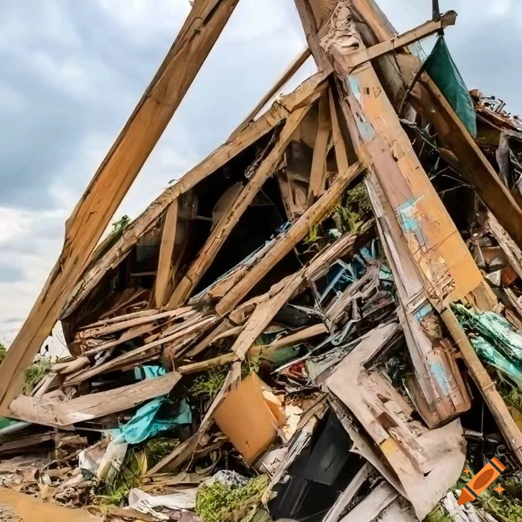 Hidden drapery intertwined in junk garbage web in an abandoned ...