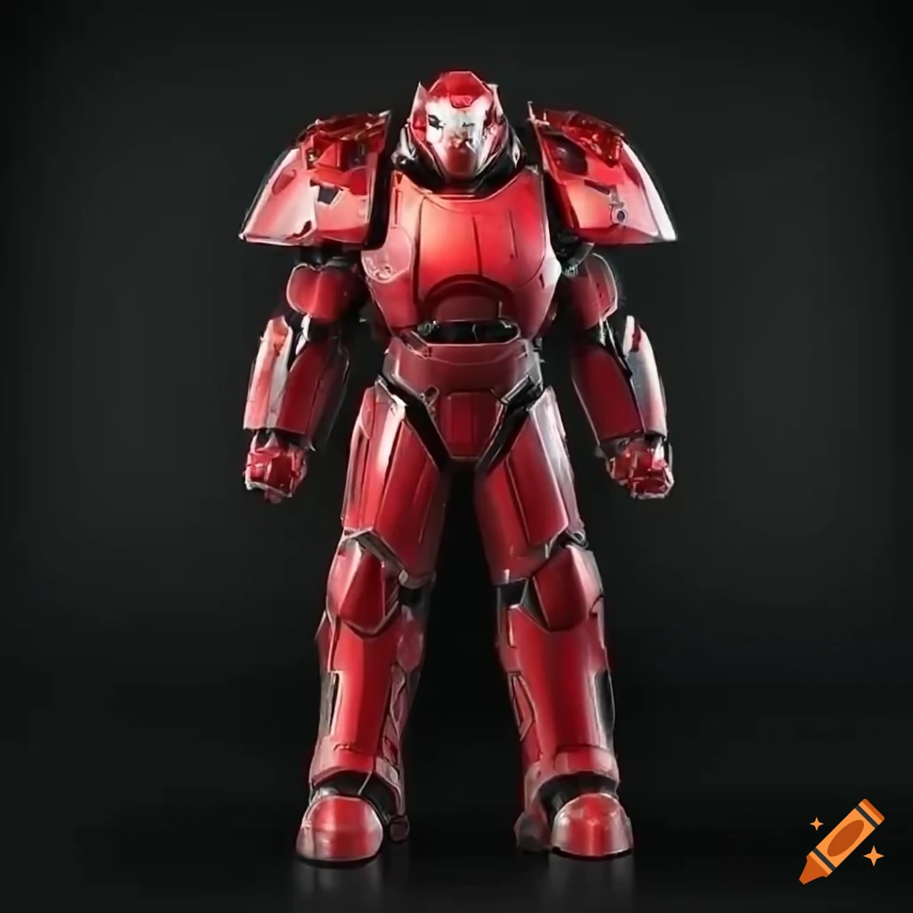 Full body power armor made of red crystals on Craiyon