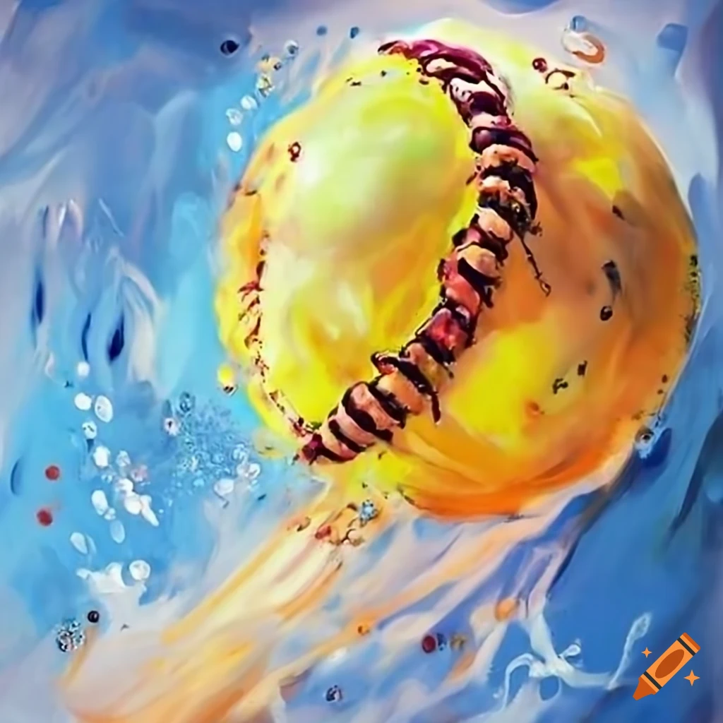 Softball depicted in a water painting on Craiyon