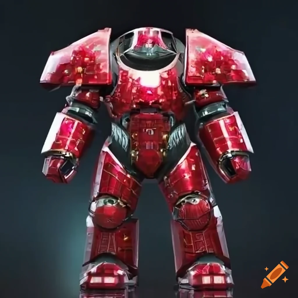 Full body power armor made of red crystals on Craiyon