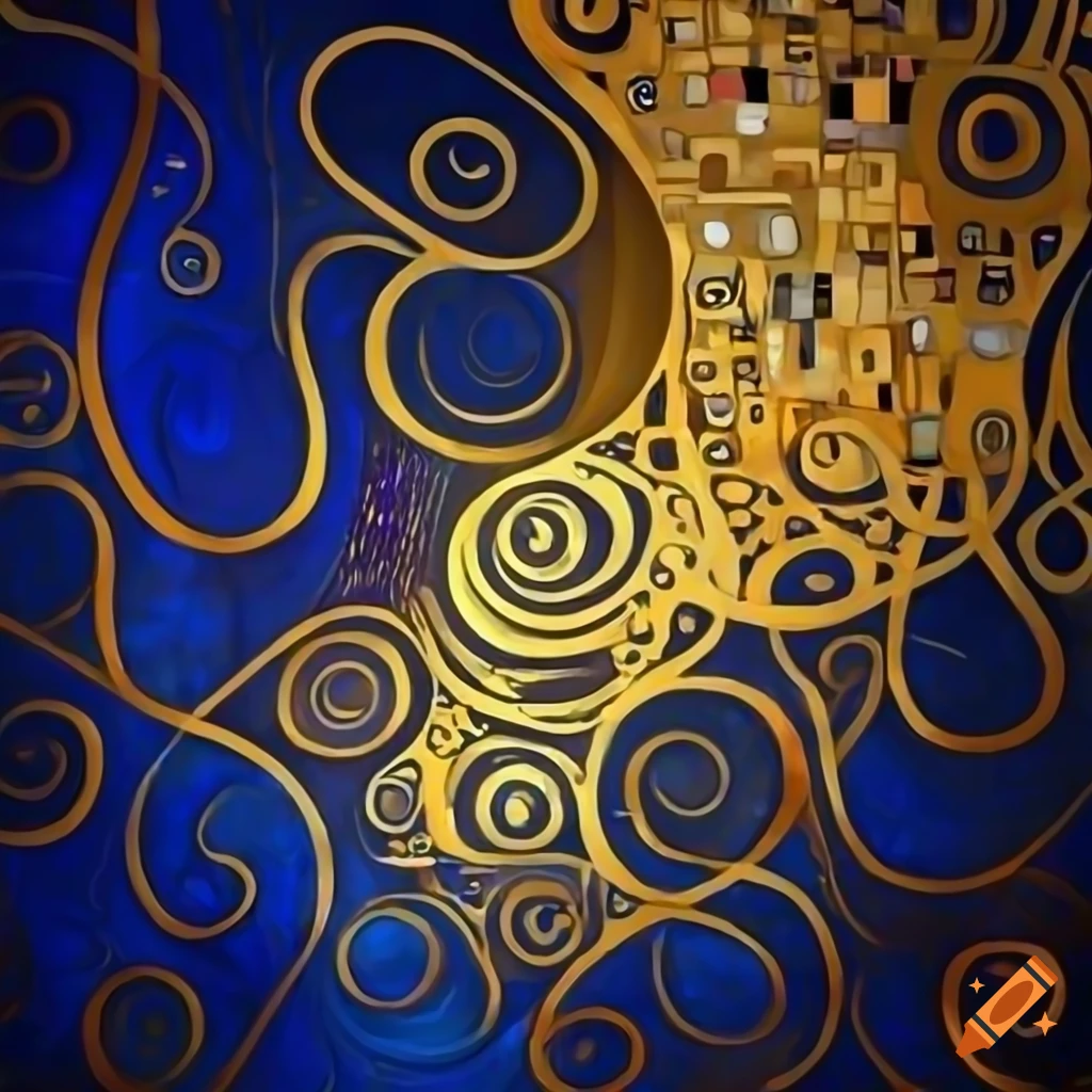 Golden and dark blue abstract background in klimt style on Craiyon