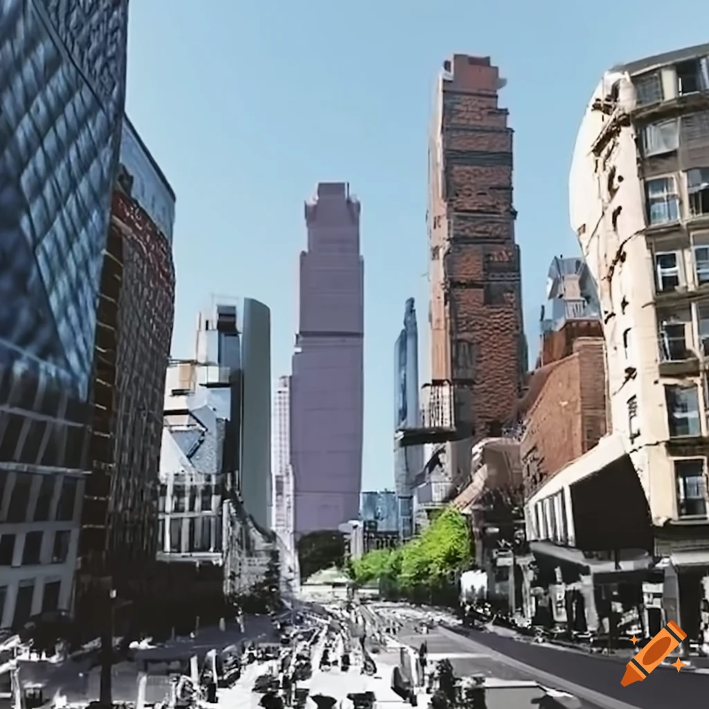 Metropolitan city with apartment buildings and unique architecture on ...