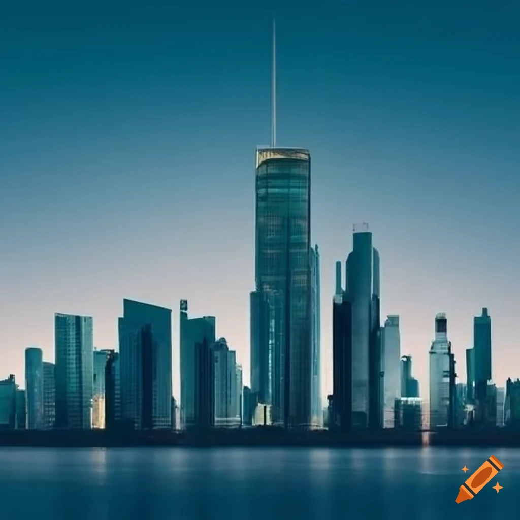 Mega city skyline with stucco and glass buildings during the day on Craiyon